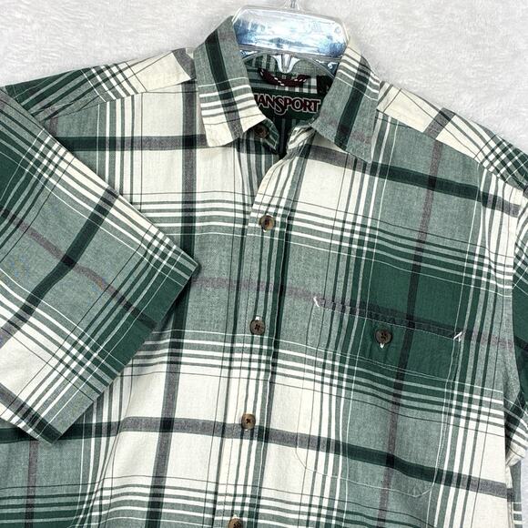 Jansport | Shirts | Vtg 9s Jansport Camp Shirt Men S Green White Plaid ...